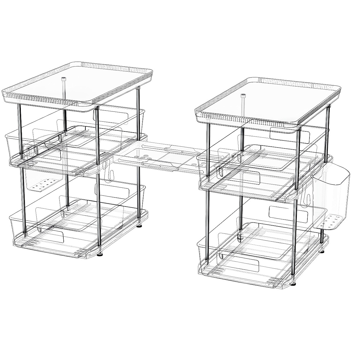 NIHEHAG Large 3 Tier Under Sink Organizers and Storage Bathroom - Multi Purpose Bathroom Cabinet Organizer,Pull Out Organizer and Storage with Dividers/Hooks,Clear Adjustable Medicine Bins (XL)