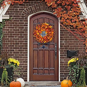 Sggvecsy Fall Wreath 22’’ Autumn Front Door Wreath Harvest Wreath with Pumpkin Sunflower Berry Maple Leaves Fall Decorations for Outside Indoor Wall Window Festival Thanksgiving Fall Autumn Decor