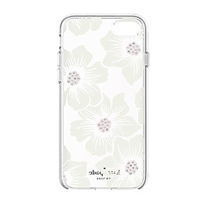 Kate Spade New York Phone Case|For Apple iPhone 8, iPhone 7, iPhone 6S, and iPhone 6|Protective Phone Cases with Slim Design, Drop Protection,and Floral Print-Hollyhock Cream/Blush/Crystal Gems/Clear