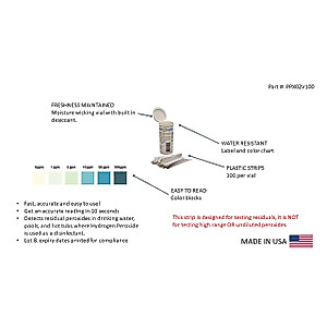 Hydrogen Peroxide H2O2 0-100 ppm Test Strip Kit, Low Level [Vial of 100 Strips]