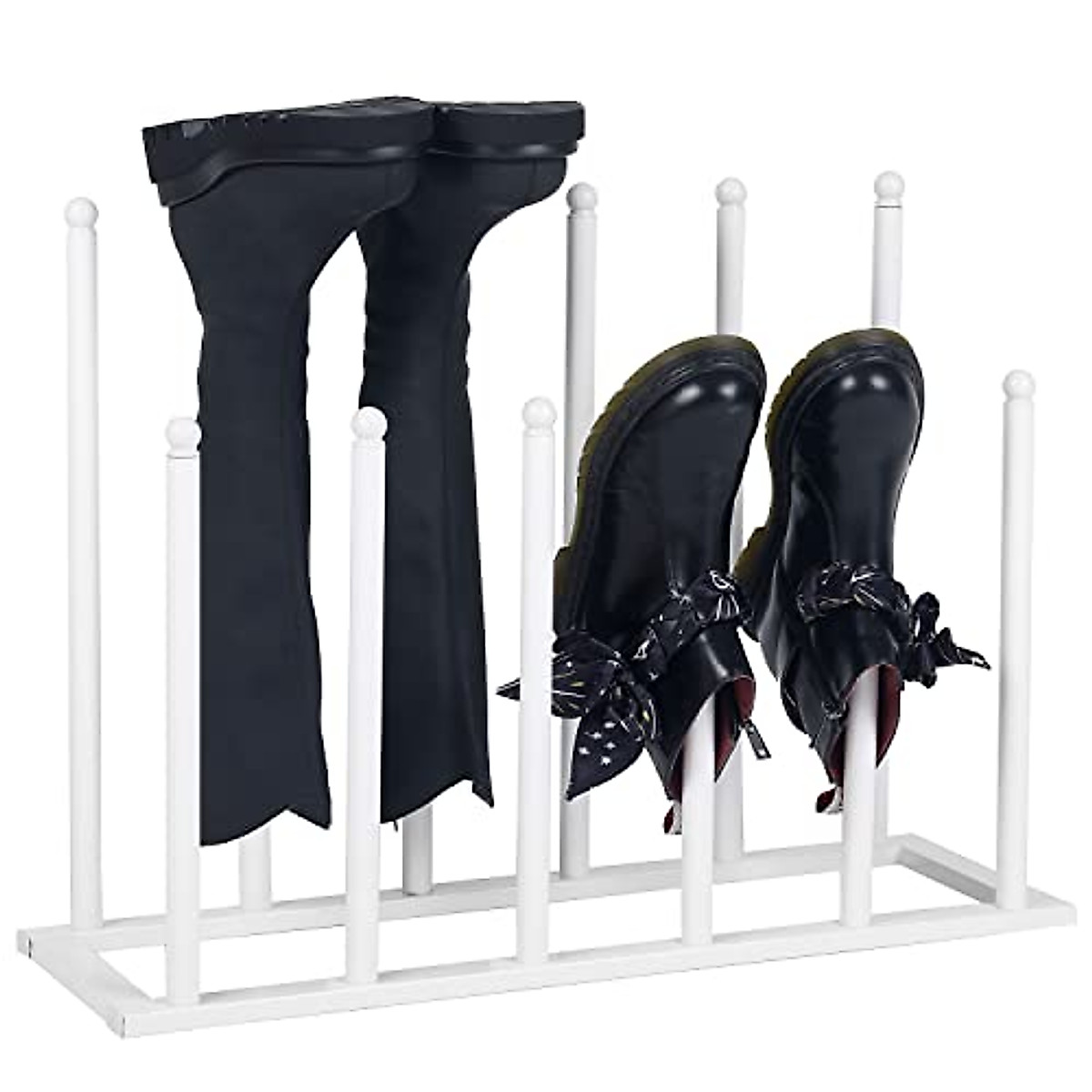 MyGift Modern White Metal Free Standing Boot Shoe Rack Organizer, Tall Boot Shaper Storage Stand, Holds up 6 Pairs of Tall Boots