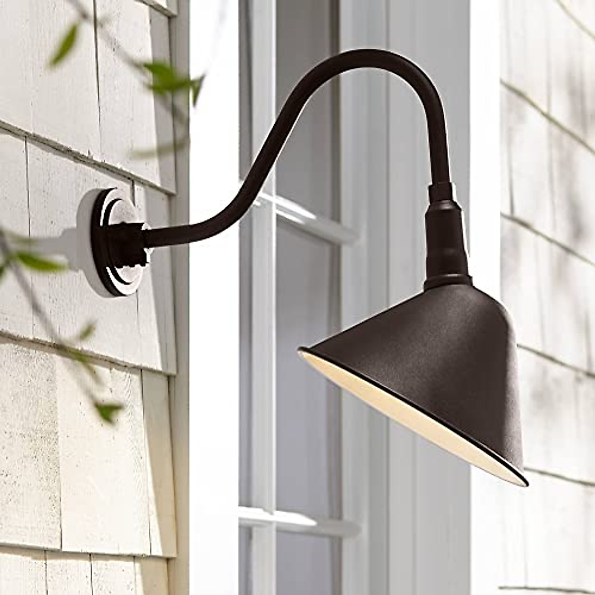 Franklin Iron Works Neihart Rustic Farmhouse Industrial Outdoor Barn Light Fixture Bronze 18 1/4" Curving Gooseneck RLM for Exterior House Porch Patio Outside Deck Garage Yard Front Door Home