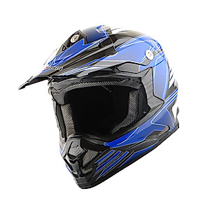 1Storm Adult Motocross Helmet BMX MX ATV Dirt Bike Downhill Mountain Bike Helmet Flying Style H819-5 + Motorcycle Bluetooth Headset: Flying Blue