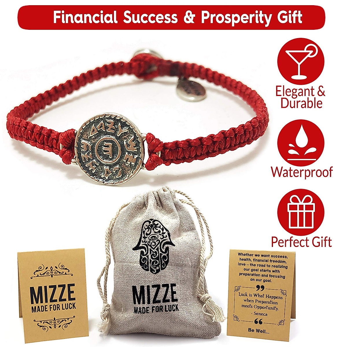 Red String Macrame Prosperity Financial Success & Evil Eye Protection Bracelet for Women with Silver Coin Charm - Gift for new job, long distance relationship gift, new business gift
