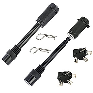 TYT 1/2" and 5/8" Trailer Hitch Lock Pin with Extra Long 3-1/2" Span, Fits 1-1/4", 2", 2-1/2" Receiver with 2 Safety Clips, 10 Anti Rattle O-Rings, Keyde Alike (1/2"+5/8")