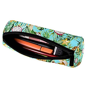 Watercolor Tropical Green Palm Leaves Banana Pencil Bag Pen Case Stationary Case Pencil Pouch Desk Organizer Makeup Cosmetic Bag for School Office