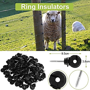 100 pcs Electric Fence Insulators Screw, Electric Fence Posts, Electric Fencing Posts for Wood Post Sun Protection & Rainproof, Screw in Ring Insulators