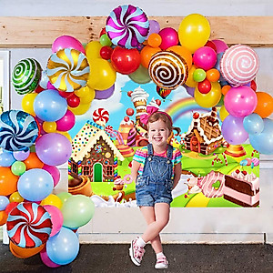 Candyland Backdrop Gingerbread Party Banner Decorations Candy Land Background, Kids Baby Shower Birthday Decorations Photography Photo Booth Props Sweet Party Supplies