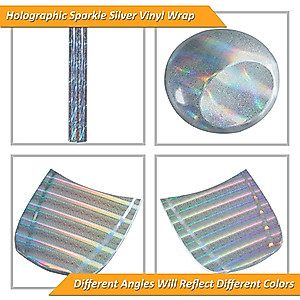 AuMoHall Holographic Sparkle Silver Car Vinyl Wrap Glitter Light Beam Glossy Colorful Chameleon Car Vinyl Wrap with Air Release Technology, 59.84'' x 11.81''