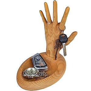 Wood Wedge Earring Holder Organizer, Jewelry Organizer with Hand-Shaped Stand for rings, watches, necklace, clearance items, Gift Wife Anniversary Birthday Graduation, 8,5''x8,8'' (Natural)