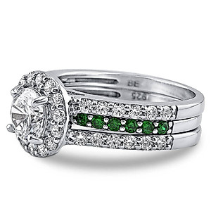 BERRICLE Sterling Silver Halo Wedding Engagement Rings Round Cubic Zirconia CZ Insert Ring Set for Women, Rhodium Plated Size 8