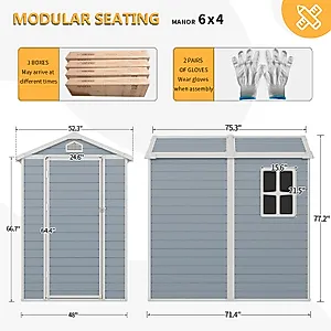 Jolydale 6’x4’ Outdoor Storage Resin Shed, Resin Utility Tool Shed Storage House with Lockable Door, for Backyard, Patio, Garden Bikes and Pool Accessories, Grey