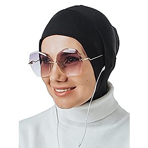 VeilWear Instant Hijab for Headphones and Glasses, Sport Head Scarf, Ready to wear Muslim Accessories for Women (Black)