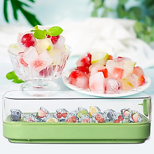 LYDTICK Ice Cube Tray with Lid and Bin, 21 Pcs Ice Cubes Mold for Freezer Easy Release, Quick Filling Without Touching, Green