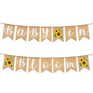 ANGOLIO Sunflower Baby in Bloom Shower Burlap Banner Decoration, Wall Hanging Sunflower Banner Decor Different Color Pattern With Rope Baby Shower Hanging Banner Sign Decor Party Indoor Decorations
