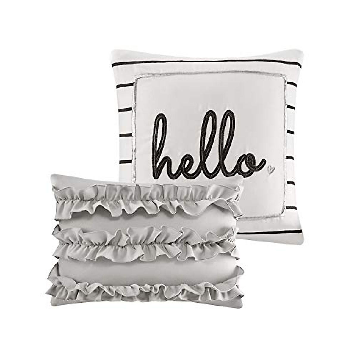 Intelligent Design Zoey Triangle Metallic Print, Cozy Comforter Set All Season Bedding Set, Matching Sham, Decorative Pillow, King/Cal King, Grey/Silver 5 Piece