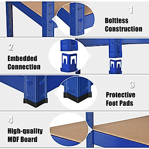Giantex Storage Rack Shelving Unit Storage Shelf Steel Garage Utility Rack 5-Shelf Adjustable Shelves Heavy Duty Display Stand for Books, Kitchenware, Tools Bolt-Free Assembly 36"x 16"x 72”, Blue