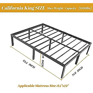 Caplisave California King Bed Frame,Heavy Duty Metal Platform 18 Inch High Bed Frames，Max 3500lbs Sturdy Metal Support，Underbed Storage，Easy Assembly，No Box Spring Needed,Black