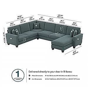 Bush Furniture Stockton U Shaped Sectional Couch with Reversible Chaise Lounge, 128W, Turkish Blue Herringbone