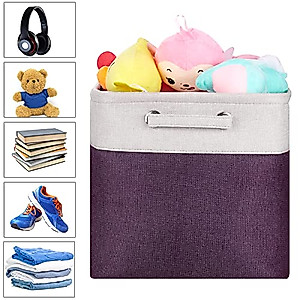 Fabric Cube Storage Boxes Foldable Storage Bins 13-Inch Dark Purple and Silver Khaki Patchwork Storage Baskets Cube Storage Bins with Handle Cubes Inserts Storage for Home and Office Supplies 13x13x13 cube organizer bin 3 Pcs/Pack, Sy-5
