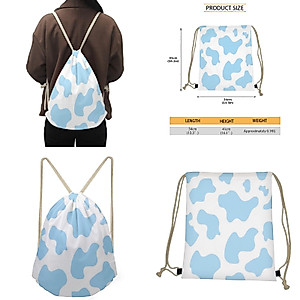GIFTPUZZ Blue Cow Print Backpacks for Girls Boys Book Bag Back Packs with Lunch Box Pencil Case Drawstring Bag Keychain Teens Schoolbags Back Packs Satchel for Travel Daypack