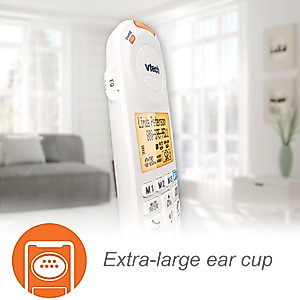 VTech SN5127 Amplified Cordless Senior Phone with Answering Machine, Call Blocking, 90dB Extra-loud Visual Ringer, One-touch Audio Assist on Handset up to 50dB, Big Buttons and Large Display, White