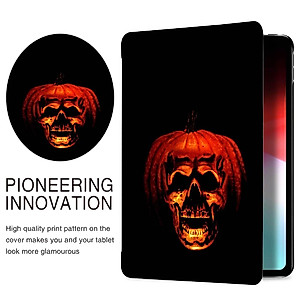 Cool Tablet Case for Samsung Galaxy Tab S7 FE/S8 Plus 2022/S7 Plus Case 12.4 Inch, Horror Movie Pattern Halloween Design Cases, PU Leather Folio Back Cover Funda for SM-X800 X806 T970 T975, Pumpkin 3