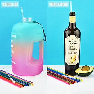 ALINK 13 inch Reusable Plastic Straws, Extra Long Colorful Tritan Tumbler Replacement Straws for Stanley Cups, 1 Gallon, 64/40/ 32 oz Water Bottles, Set of 10 with Brush