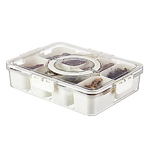Travel Snack Box, Divided Serving Tray with Lid and Handle, Snackle Box Container, Multi-purpose Food Organizer and Storage Container for Charcuterie Veggie Fruit