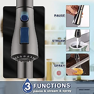 Black Stainless Kitchen Faucet with Pull Down Sprayer WEWE, Single Handle Commercial Modern RV Laundry Stainless Steel Sink Faucet with Soap Dispenser