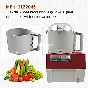 Vanshly 112204S Food Processor Gray Bowl 3 Quart compatible with Robot Coupe R2 3L Gb,R2 DICE, R2 Dice, R2B, R2N