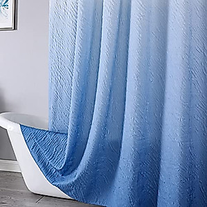 CZL Bathroom Blue Shower Curtain Set Ombre with 12 Hooks, Modern Shower Curtain, Gradient Textured Shower Curtains for Bathroom, Waterproof Fabric Shower Curtains, Machine Washable, 72 x 72 Inches