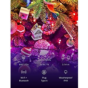 Twinkly App-Controlled 157ft Smart String LED Lights with 600 RGB LEDs - WiFi & Bluetooth Connectivity, Sync with Music, Indoor/Outdoor Use (IP44), Compatible with Google Assistant & Amazon Alexa