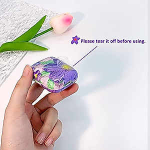 Lovmooful AirPods Case for Airpods 2 & 1, Cute Oil Painting Flower Pattern with Flower Keychain Design Cover for Women Girls Shockproof Protective TPU AirPods 1&2 Charging Case - Purple2