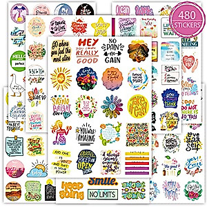 480 Pieces Inspirational Quote Daily Planner Stickers for Women Journaling Calendar Scrapbook Stickers Aesthetic 24 Sheets Motivational Waterproof Stickers for Kids Teachers Water Bottle Laptop