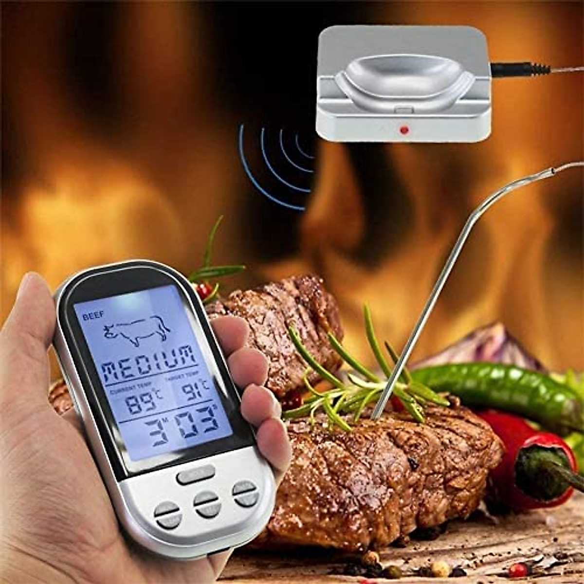 OZELS Large LCD Digital Cooking Food Meat Smoker Oven Kitchen BBQ Grill Thermometer Clock Timer with Monitor Alarm for Smokers Grilling Oven Kitchen Mode (Size : 1)