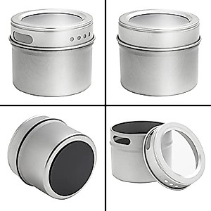 Talented Kitchen 24 Magnetic Spice Jars for Refrigerator, Seasoning Containers with Sift-and-Pour Lids, 269 Preprinted Seasoning Labels, 2 Styles, for 3oz Herb Tins