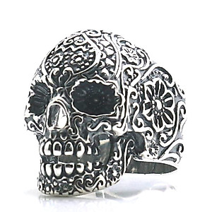 Sugar Skull Ring for Men Women sterling silver - Santa Muerte - Day of the dead Gothic Biker Ring Vintage Mexican Skull Ring Sterling Silver (8)