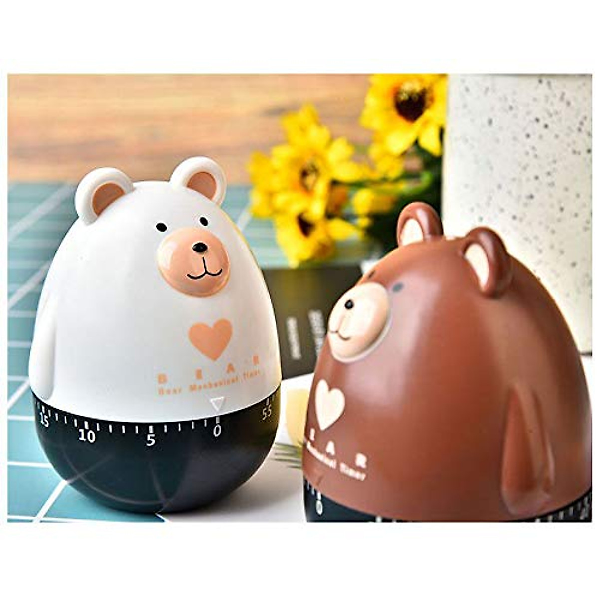 Lovely Cartoon Bear Mechanical Timers 60 Minutes Machinery Kitchen Gadget Cooking Timer Clock Loud Alarm Counters Manual Timer (Brown)