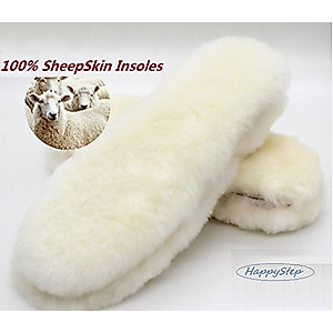 Happystep Genuine Sheepskin Lambswool Cushioning Shearling Winter Insoles with Felt Comfort Sole(Women 11)