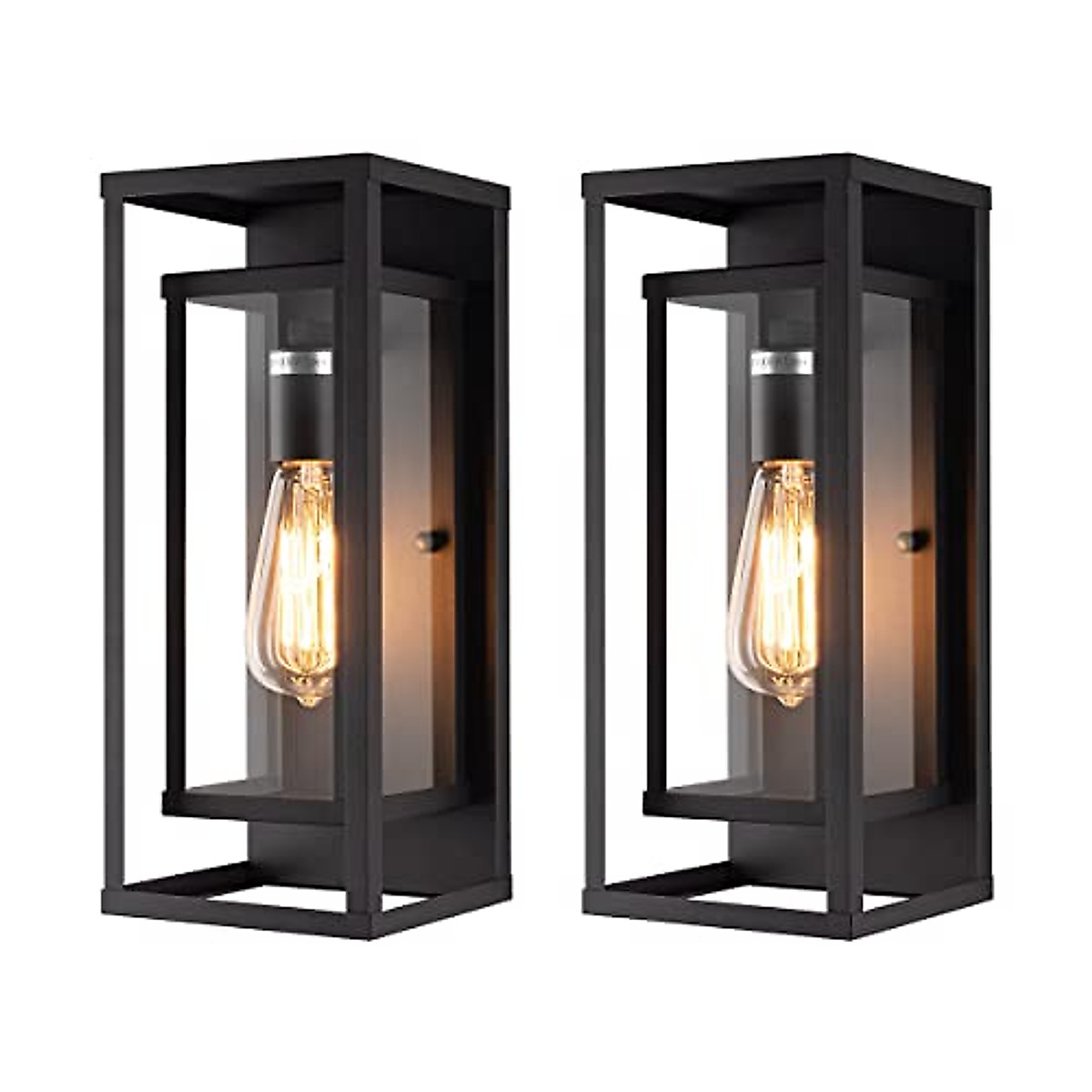 mirrea Classic Outdoor Wall Sconce 1 Light in Matte Black Rectangular Metal Frame and Clear Glass Shade Waterproof Porch Light Patio Light Pack of 2
