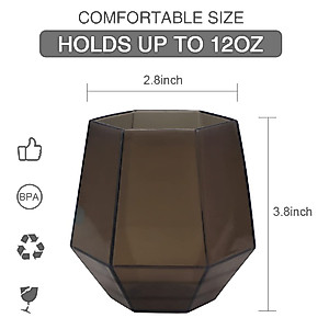 SUNGRACE Stemless Silicone Wine Glasse, Unbreakable and Portable, Unique Diamond Shaped, for Parties, Camping, Beaches or Travel (Transparent Black, 4 Pack)