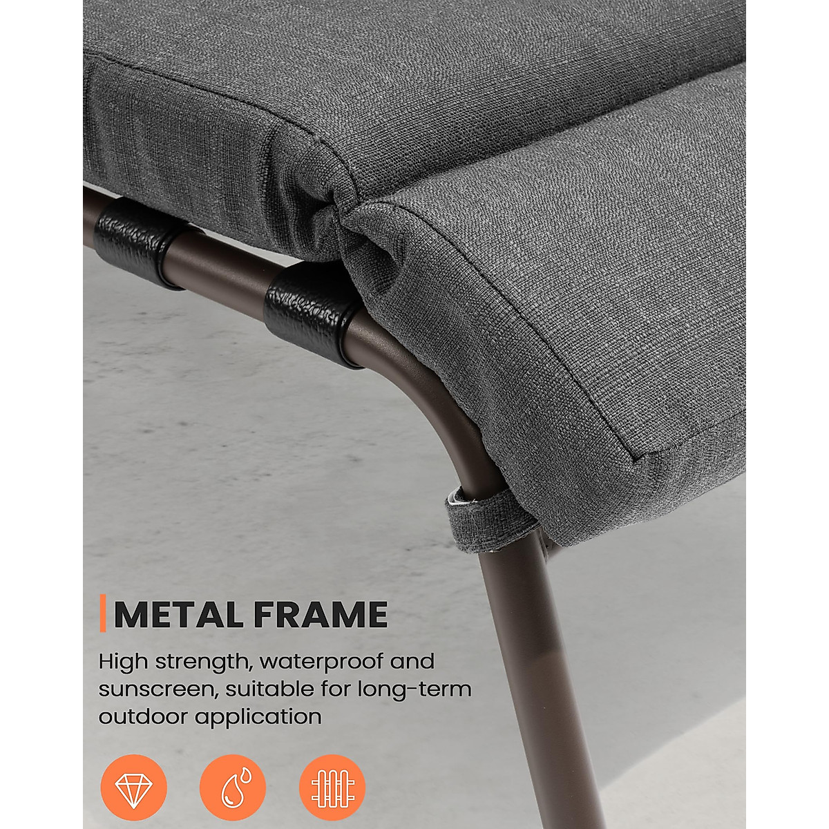 Pellebant Patio Chaise Lounge Chair with Cushion, Adjustable Lounge Chair with 5 Positions, Outdoor Recliners All Weather for Pool, Beach and Yard, 2 Pcs,Dark Grey