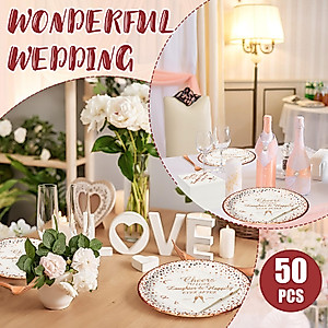 150 Pcs Bridal Shower Rose Gold Party Supplies Napkins Plates Forks Tableware Disposable Dinnerware Set for Bridal Shower Wedding Engagement Bachelorette Party Decorations (Cheers Style)