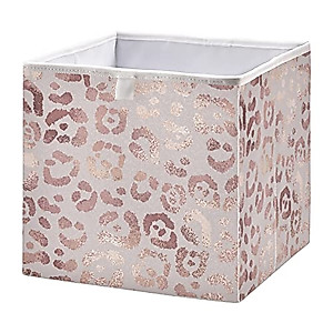 ALAZA Leopard Print Cheetah Rose Gold 11 Inch Cube Storage Bin Organizer Foldable Basket for Closet Cabinet Shelf Office