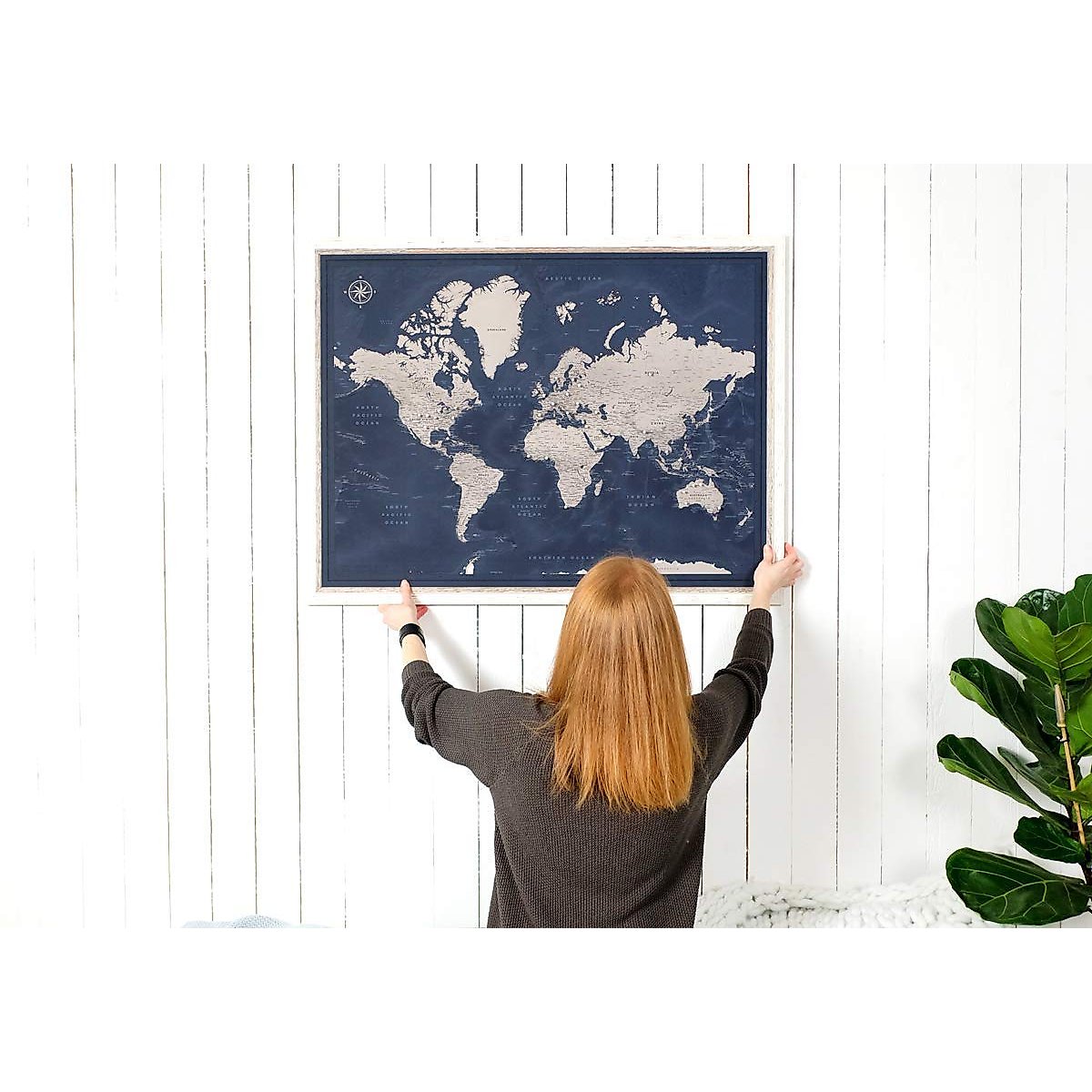 Framed Travel Map With Pins World Personalized | Premium Push Pin Travel Map | Various Color and Size Options | 24" x 32" up to 40" x 53"