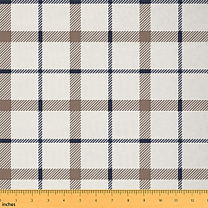 Brown White Lattice Upholstery Fabric Checkered Fabric by The Yard for Kids Teen,Farmhouse Geometric Grid Indoor Outdoor Fabric Buffalo Plaid Geometry Gingham Checkerboard Fabric,3 Yards