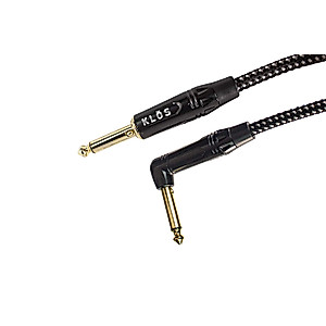 KLOS Silent Cable - No Contact Noise Instrument Guitar Cable for Electric Guitar, Bass Guitar, Acoustic Electric Guitar, Straight-Straight Angle, 10 ft, Black - Single