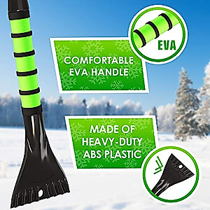 ALMA Snow Brush for Car with Ice Scraper - SOFT FOAM GRIP - Perfect Broom Snow Removal for Cars Window - Scratch Free Snow Scraper for Car - Ice Scrapers for Car Windshield ONE SOLID PIECE No Assembly