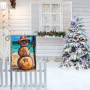Texupday Smile Sunglasses Snowman Sunbathing on the Beach Hawaii Winter Garden Flag Outdoor Yard Flag 12" x 18"